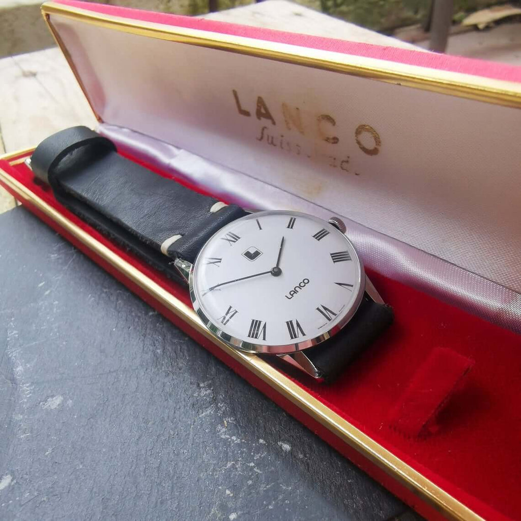 Vintage Mens Lanco Mechanical Swiss Watch with White Dial and New ...